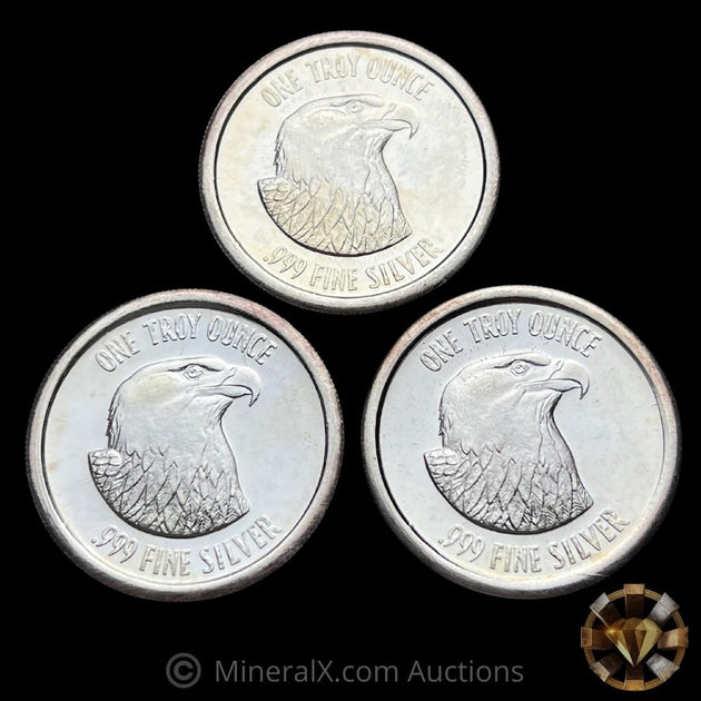 x3 Pure Silver Assay "No 183" 1oz Eagle Vintage Silver Rounds – MineralX