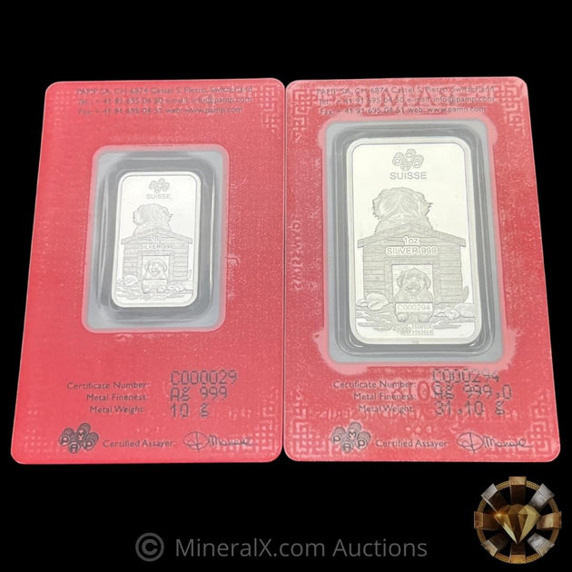 2018 PAMP Lunar Calendar Series Year of The Dog 10g & 1oz Silver Bar S ...