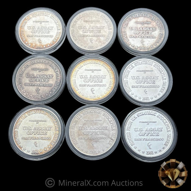 x9 1981 US Assay Office of San Francisco Vintage Silver Rounds – MineralX