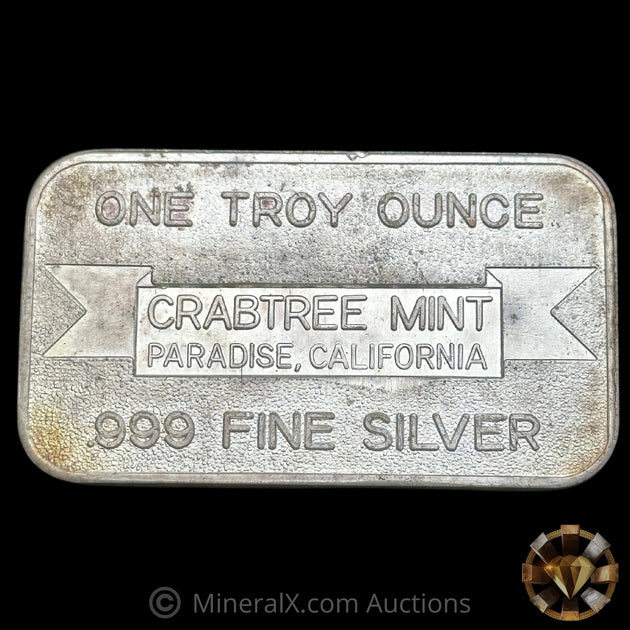 1oz 1973 Crabtree Mint Paradise California Vintage Silver Art Bar ...