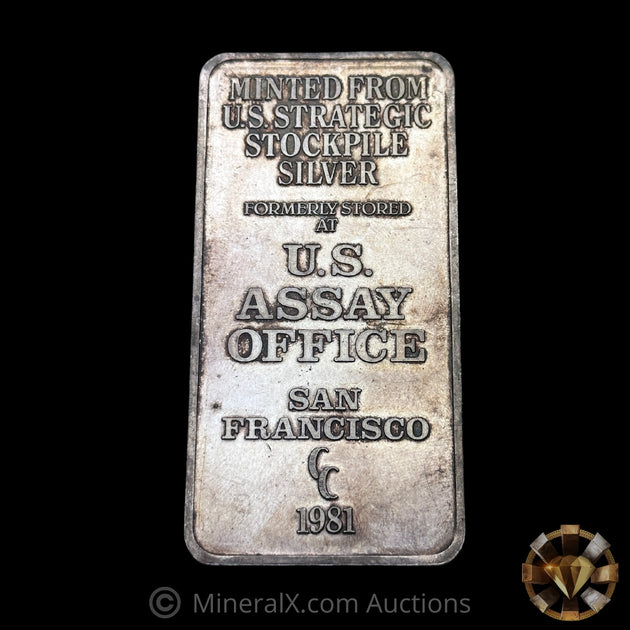 10oz 1981 US Assay Office Strategic Stockpile Silver Vintage Silver Ba ...