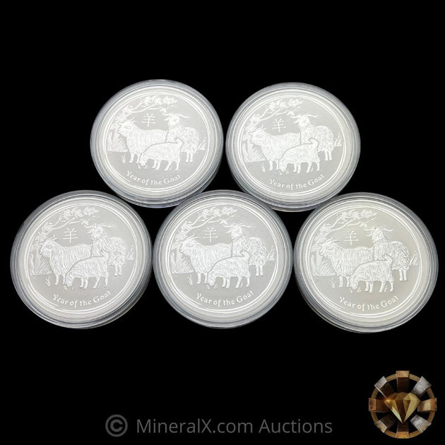 x5 2015 Year of The Goat 1oz Silver Coins In Factory Capsules – MineralX