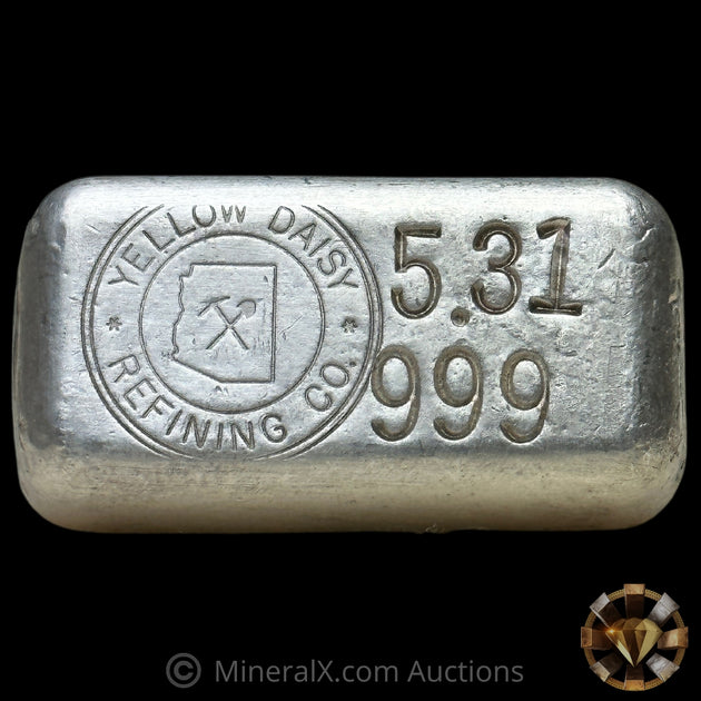 5.31oz Yellow Daisy Refining Co Vintage Poured Silver Bar – MineralX