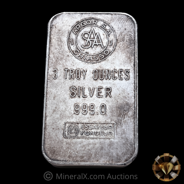 Argor SA Chiasso 3oz Vintage Pressed Silver Bar – MineralX