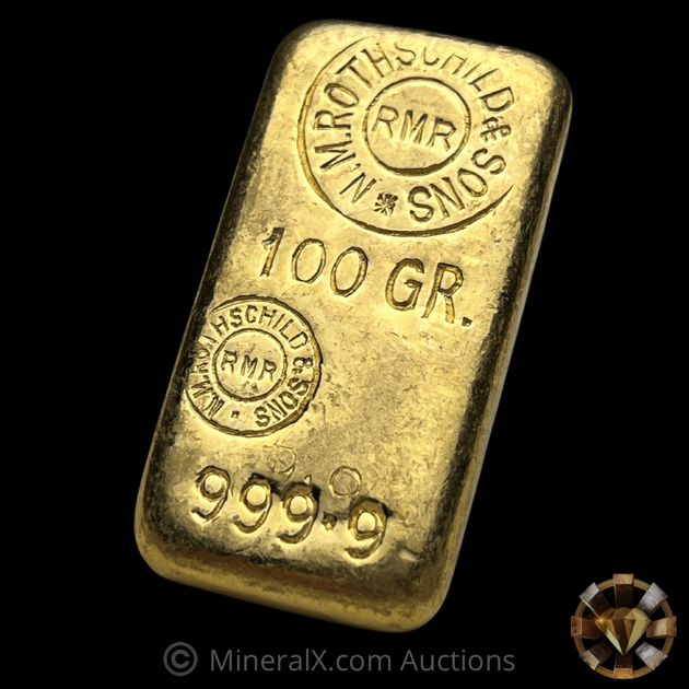 NM Rothschild & Sons 100 Gram “Double Strike Error” Vintage Poured Gol ...