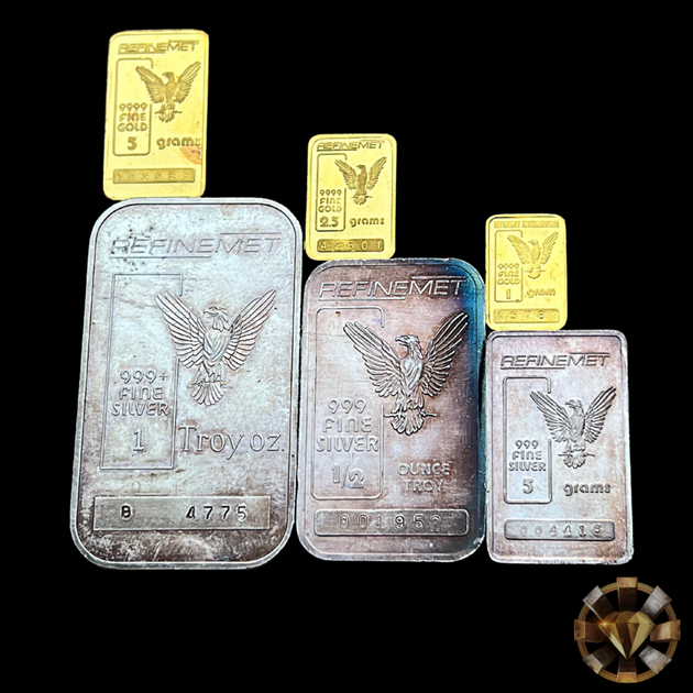 Complete Refinement Gold and Silver Bar Set w/ Original Red Velvet Cas ...