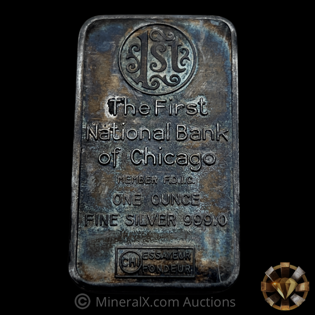 First National Bank of Chicago 1oz Vintage Silver Art Bar – MineralX