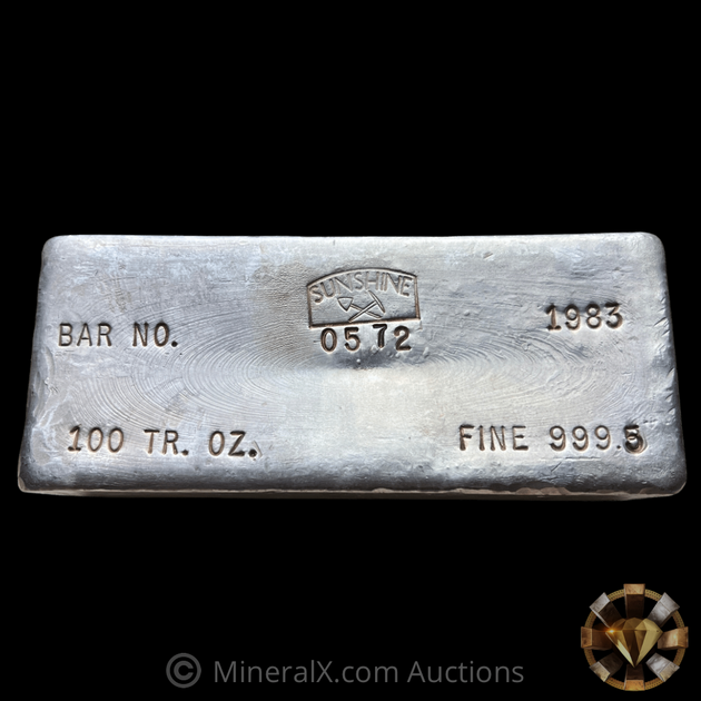 1983 Sunshine Mining 100oz Vintage Poured Silver Bar – MineralX
