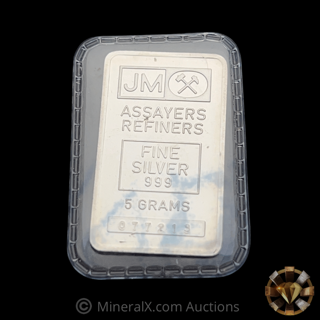 Johnson Matthey JM 5g “Blank Back” Vintage Pressed Silver Bar In Facto ...