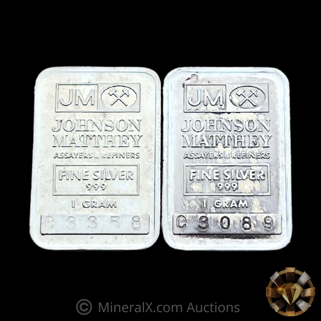 x2 Johnson Matthey JM 1g Vintage Pressed Silver Bars (2g Total) – MineralX