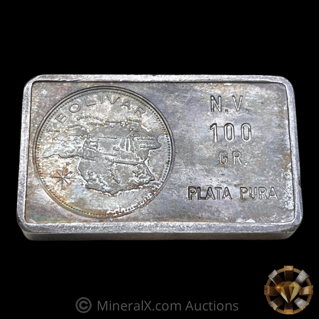Bolivar Venezuela 100 Gram Plata Pura Vintage Silver Bar – MineralX