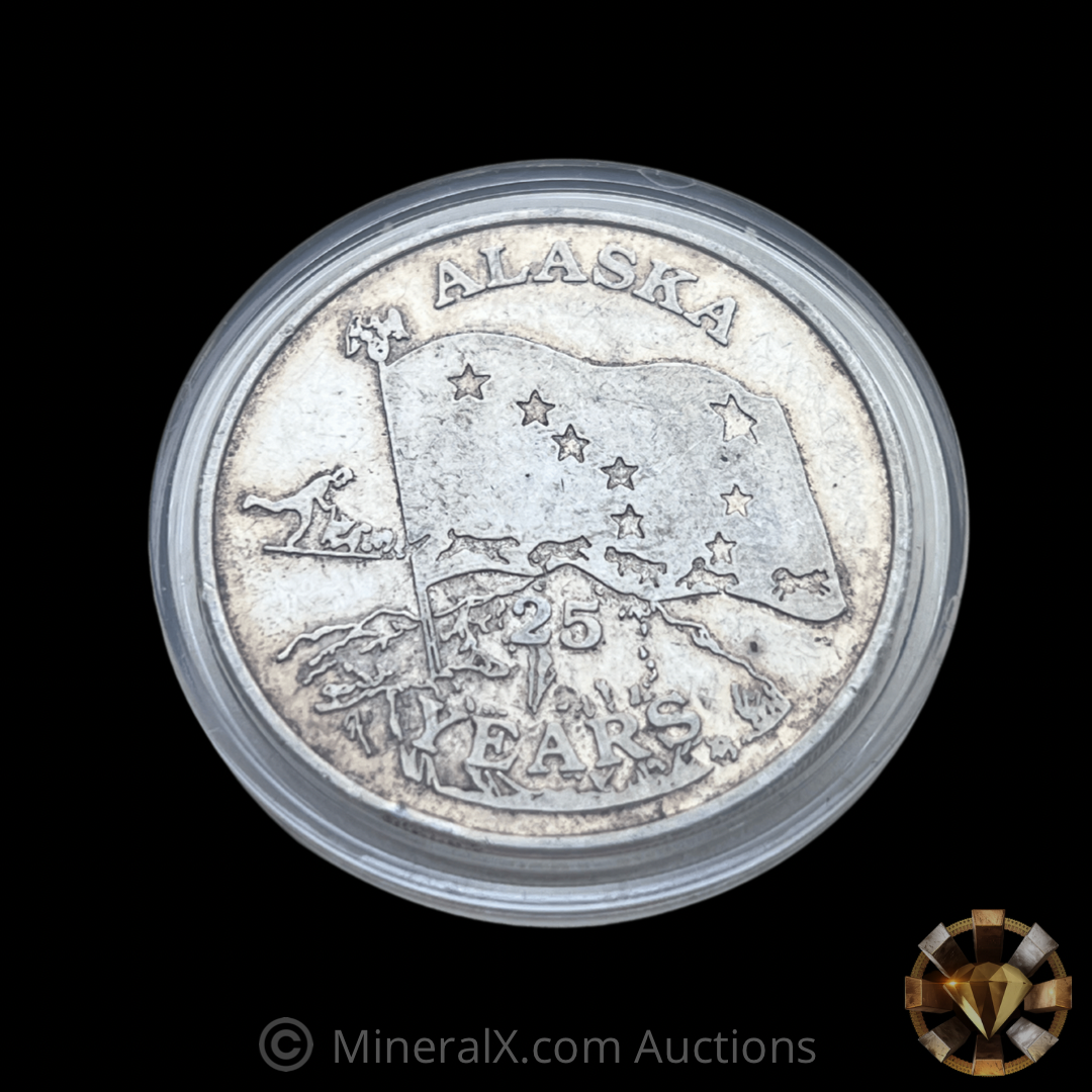Johnson Matthey JM 1oz “Alaska 25 Years” Vintage Silver Coin – MineralX