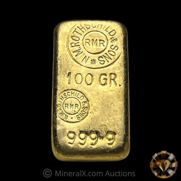NM Rothschild & Sons 100 Gram “Double Strike Error” Vintage Poured Gol ...